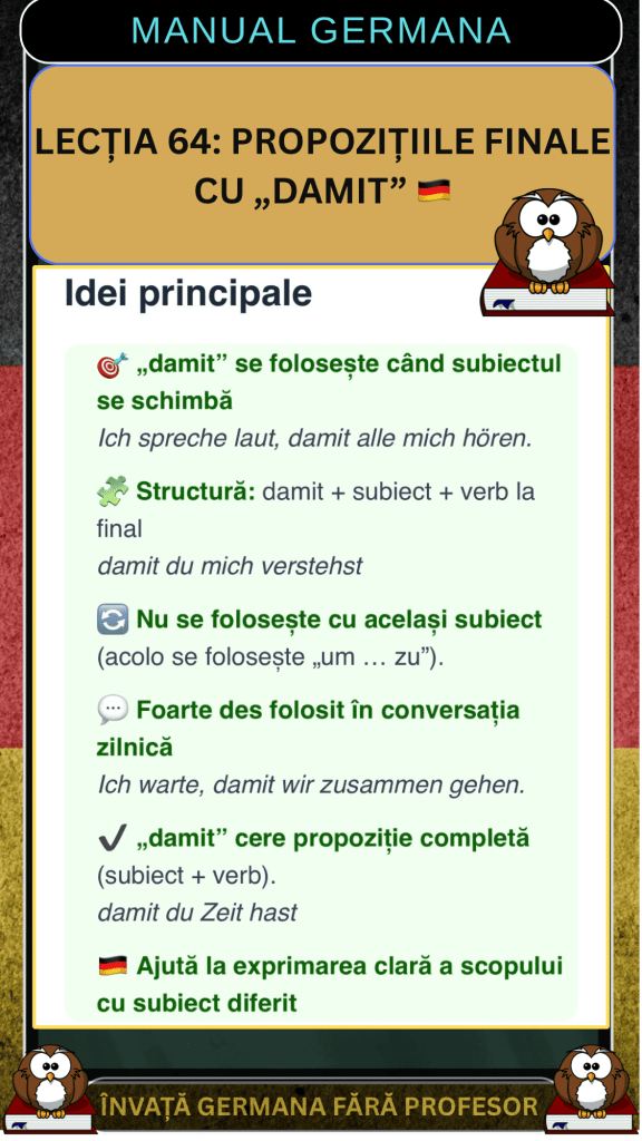 Manual de Germană – Lecția 64: Propozițiile finale cu „damit” 🇩🇪 ...